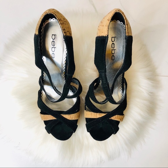 bebe | Shoes | Bebe Cork Peeptoe Wedges | Poshmark